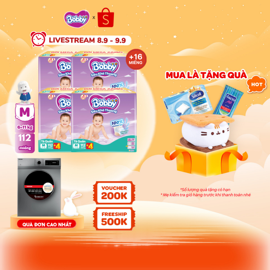 [KOL][TẶNG MIẾNG NGẪU NHIÊN] Combo 4 gói tã quần Bobby Siêu Khô Thoáng ...