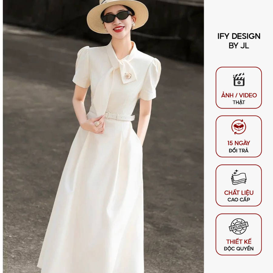 Váy công sở dự tiệc IFY Design dáng dài đa dụng cổ thắt nơ cách điệu ...