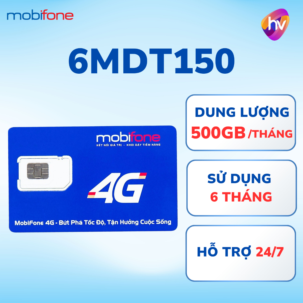 Sim Mobifone 6MDT150, dung lượng 500GB/ tháng, sử dụng 6 tháng, tốc độ ...