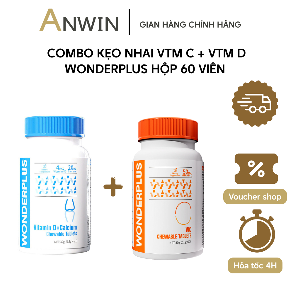 Combo Viên Nhai Vitamin C + D Wonderplus Hộp 60 Viên Hỗ Trợ Đẹp Da Sức ...
