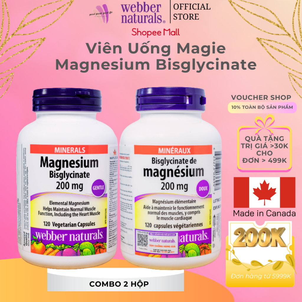 [Combo 2] Viên Uống Bổ Sung Magnesium Bisglycinate 200mg Webber ...