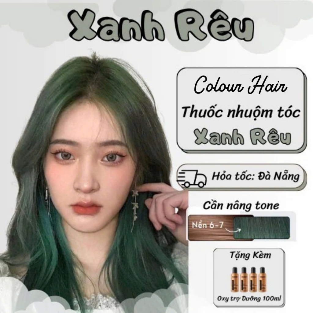 Thuốc nhuộm tóc Color Hair màu xanh rêu, tặng kèm combo dụng cụ nhuộm ...