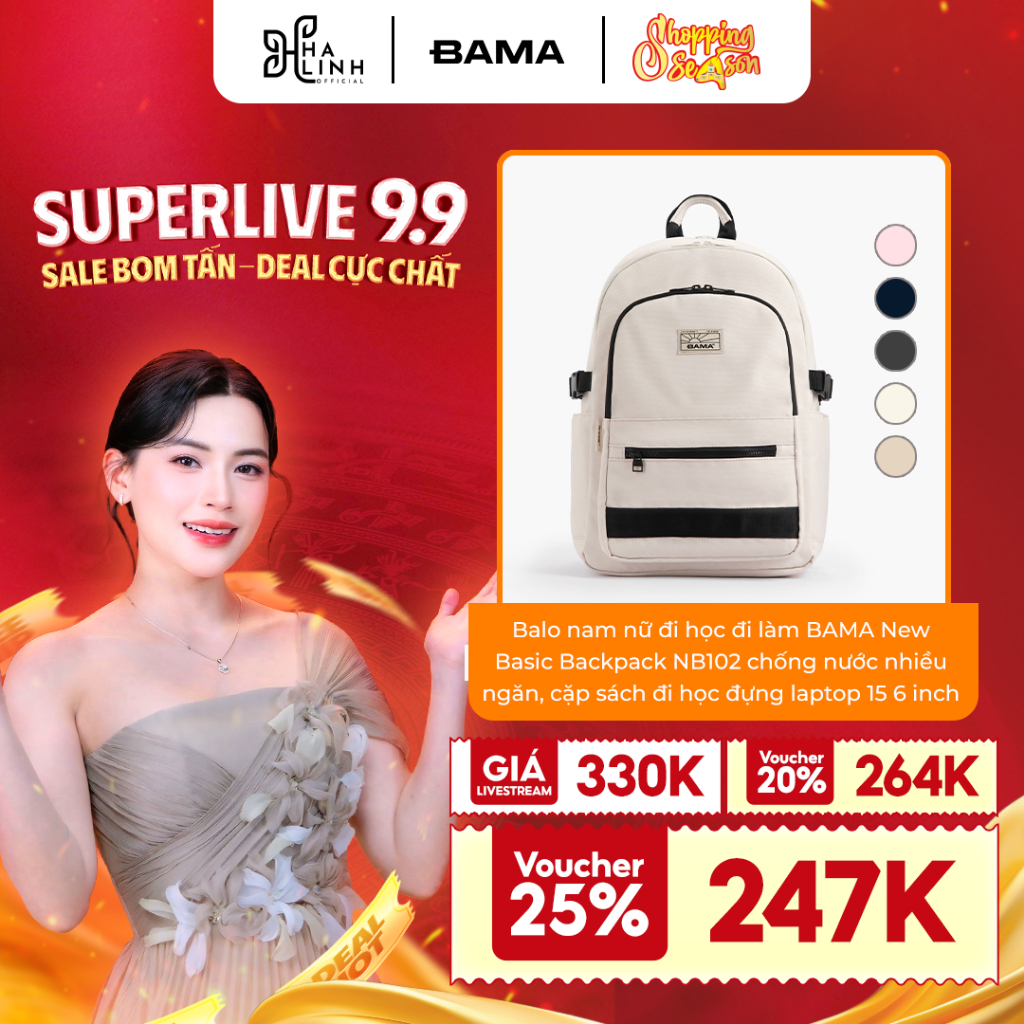 [VHL x BAMA] Balo nam nữ đi học đi làm BAMA New Basic Backpack NB102 chống nước nhiều ngăn, cặp ...