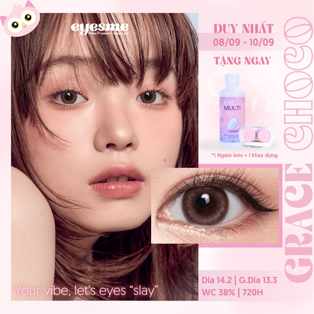 Kính áp tròng Eyesme - Lens nâu choco phong cách Douyin - Lens cận từ 0 ...