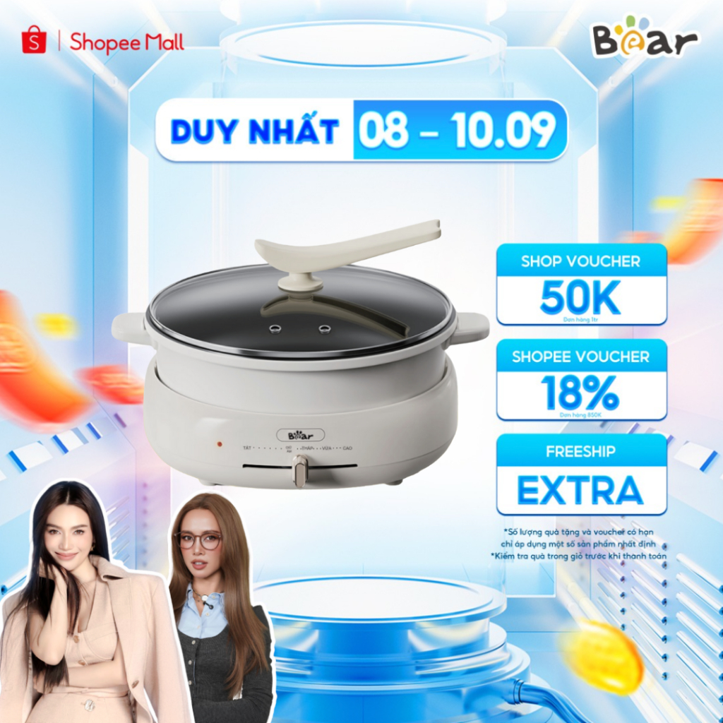 Nồi Lẩu Điện Đa Năng Bear DHG-C40W2 (HP-4H40D) Đế Rời, Tiết Kiệm Điện, Hàng Chính Hãng, Bảo Hành ...