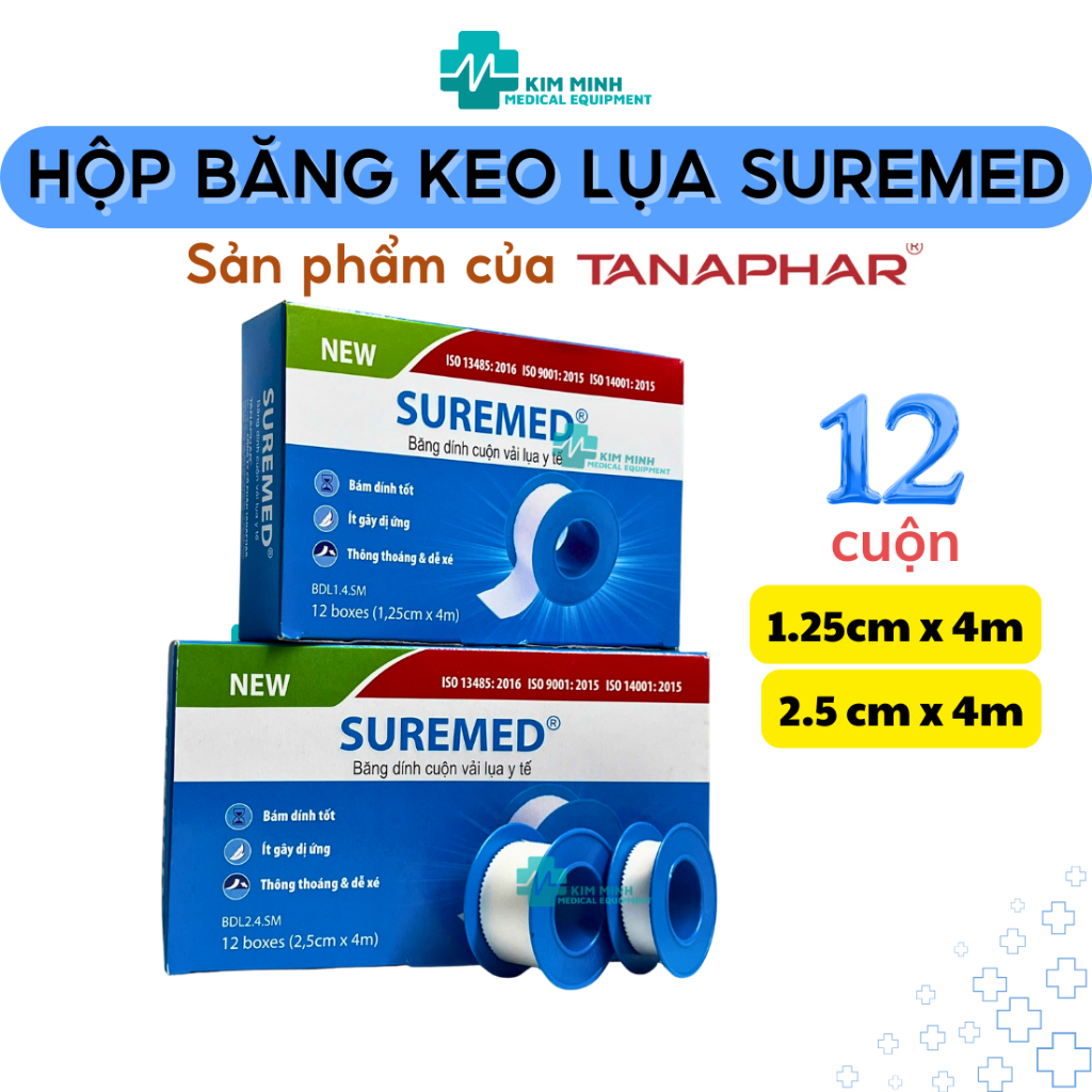 HỘP 12 CUỘN] Băng keo dính cuộn vải lụa y tế SUREMED Băng dính,băng keo ...