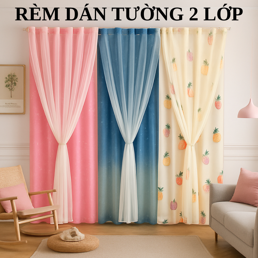 Rèm Cửa Sổ Dán Tường 2 Lớp, Rèm Cửa Sổ Có Voan Trang Trí, Họa Tiết Dễ ...