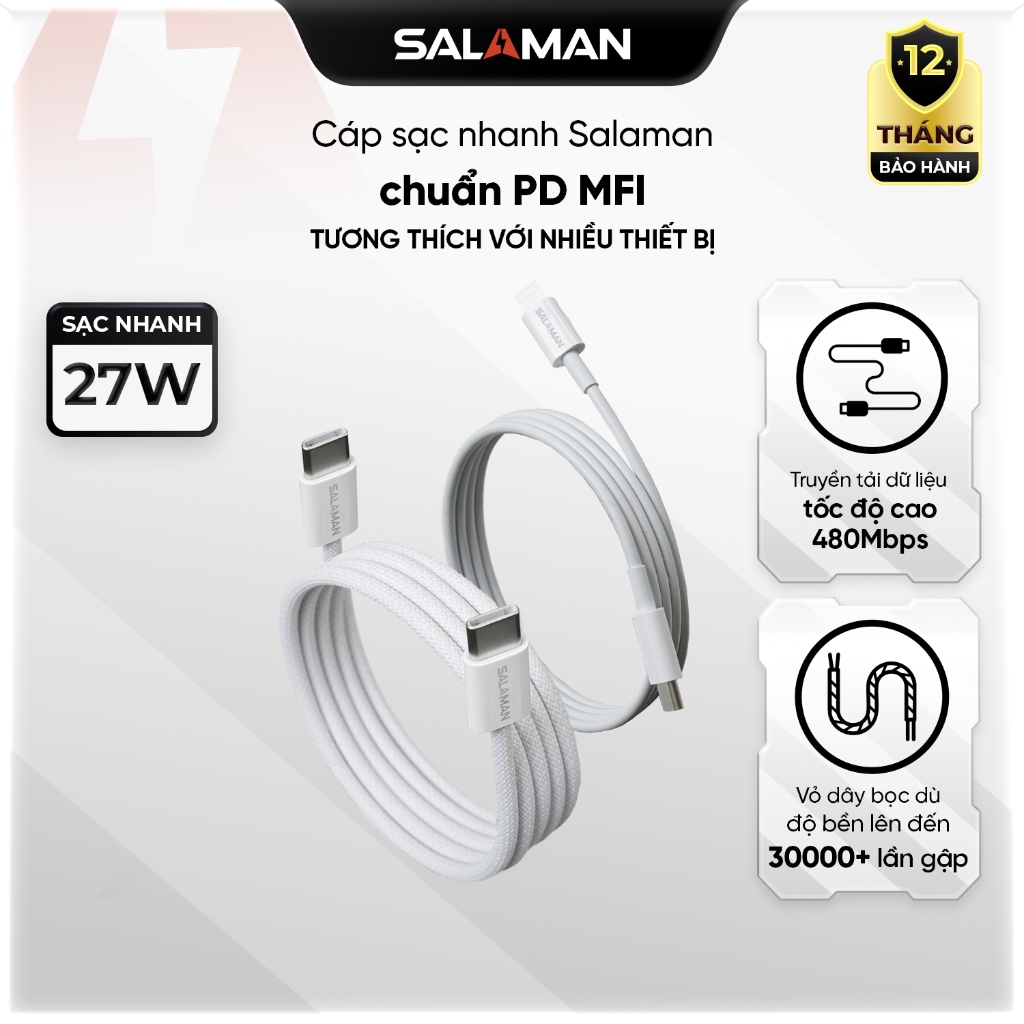 Cáp sạc nhanh Salaman PD MFI - Chống cháy, chống nhiễu, chống tĩnh điện ...