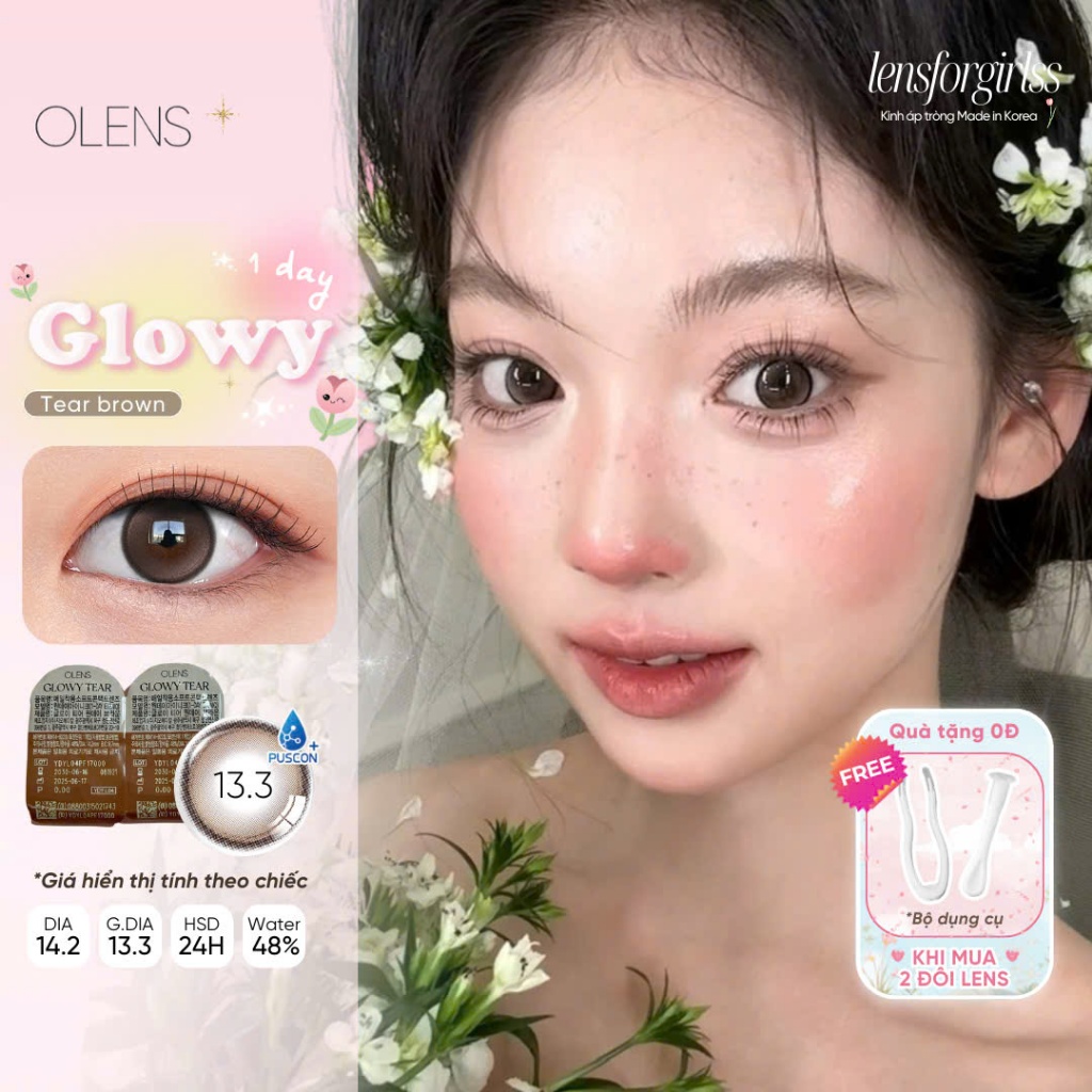 (OLENS) Lens 1 ngày | Kính áp tròng GIÃN TRÒNG - GLOWY TEAR BROWN chính ...