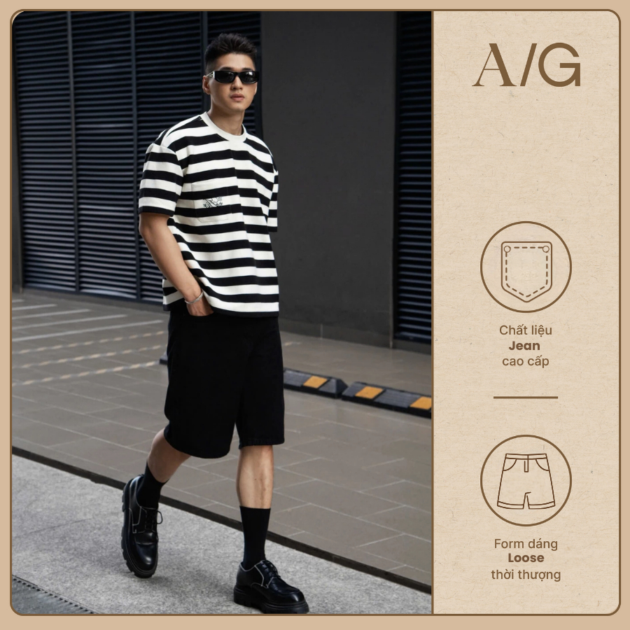 Quần Short Jean Americus Gosani TA04 Form Lửng Rộng Màu Đen | Shopee ...