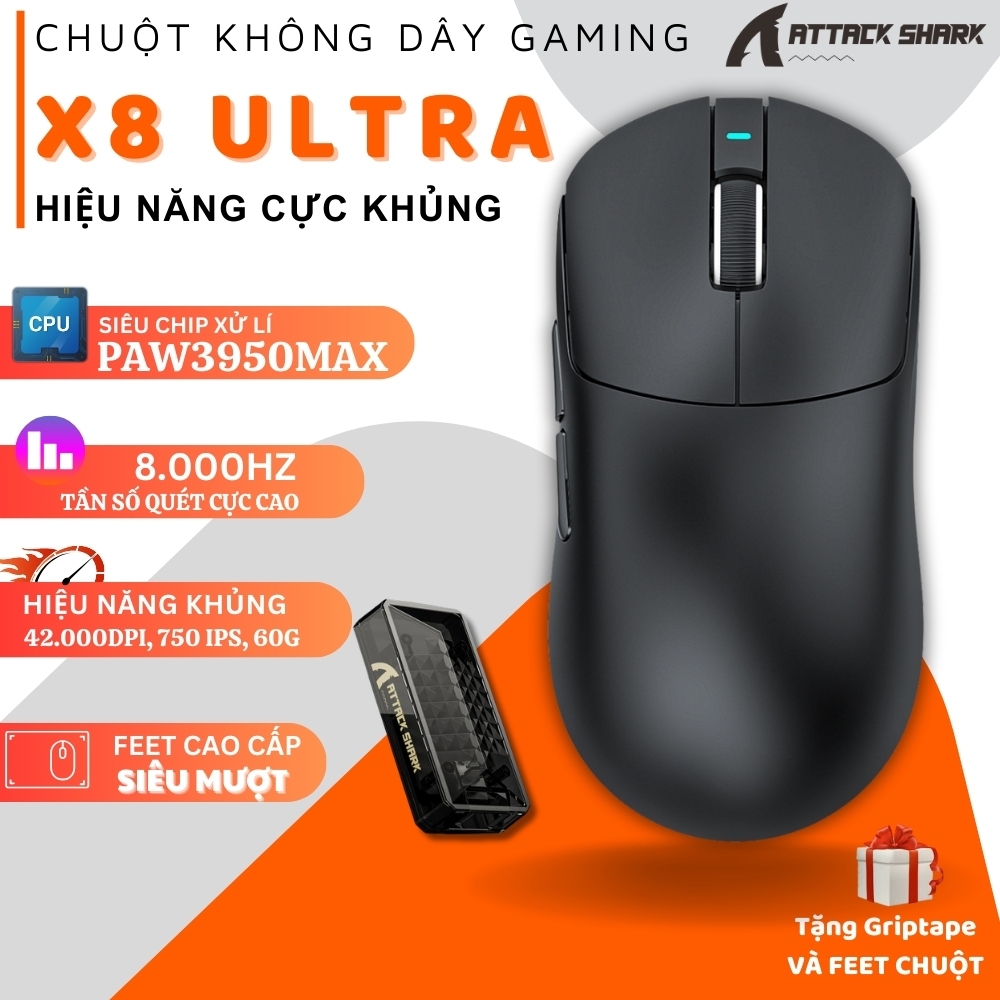 Attack Shark X8 Ultra Superlight 55g Wireless Gaming Mouse - 42.000 DPI ...