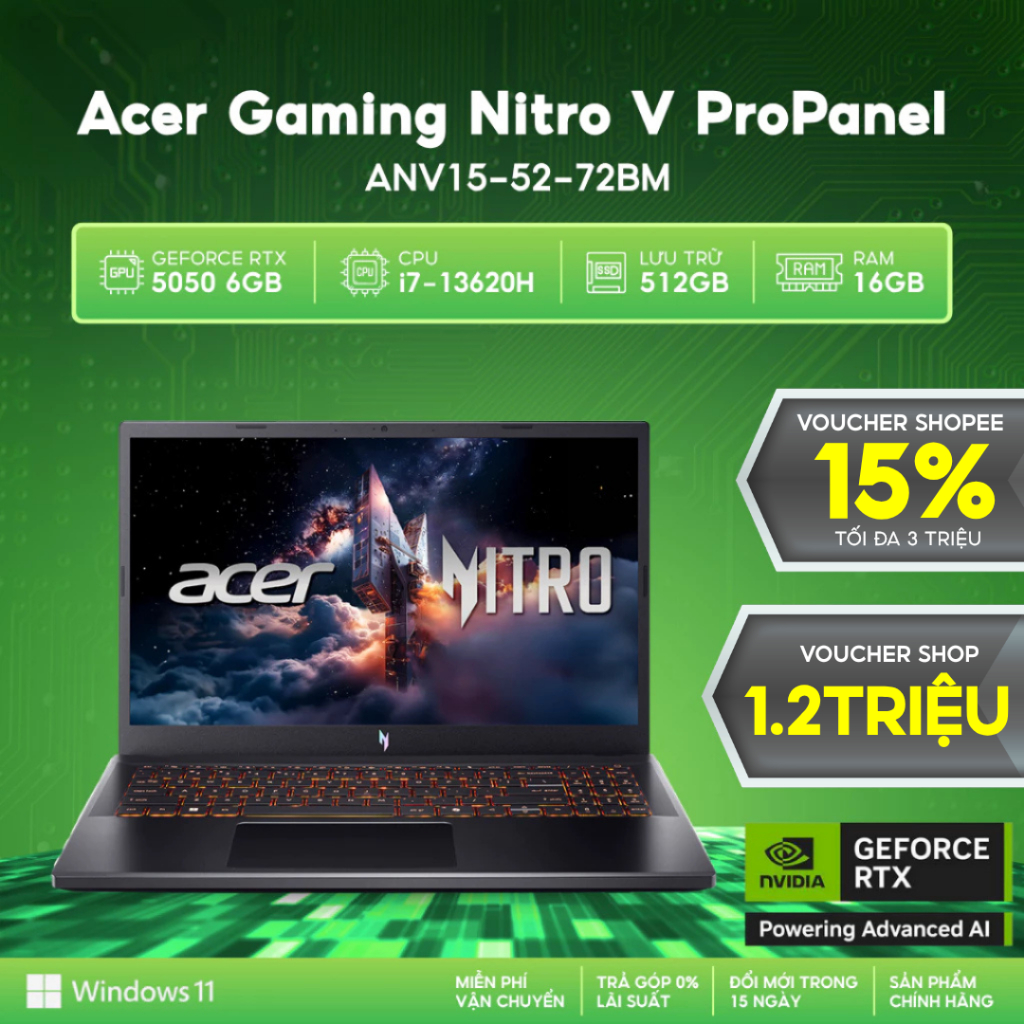 Laptop Gaming Acer Nitro V ProPanel ANV15-52-72BM Card đồ họa GeForce ...
