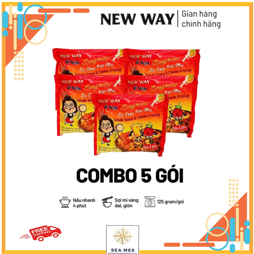 Mì trộn cà chua phô mai NEW WAY gói 125g dai, giòn, béo ngậy, chua ...