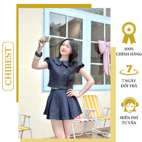 Set chân váy jean áo crop cổ sen set đồ nữ dễ thương CHIBEST HSA93 | Shopee Việt Nam
