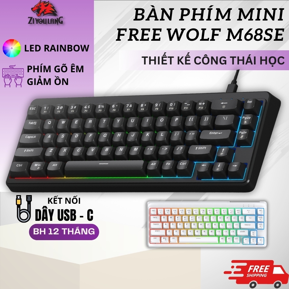 Bàn Phím Giả Cơ Gaming Freewolf M68SE - 68 Phím Layout Nhỏ Gọn, LED RGB ...