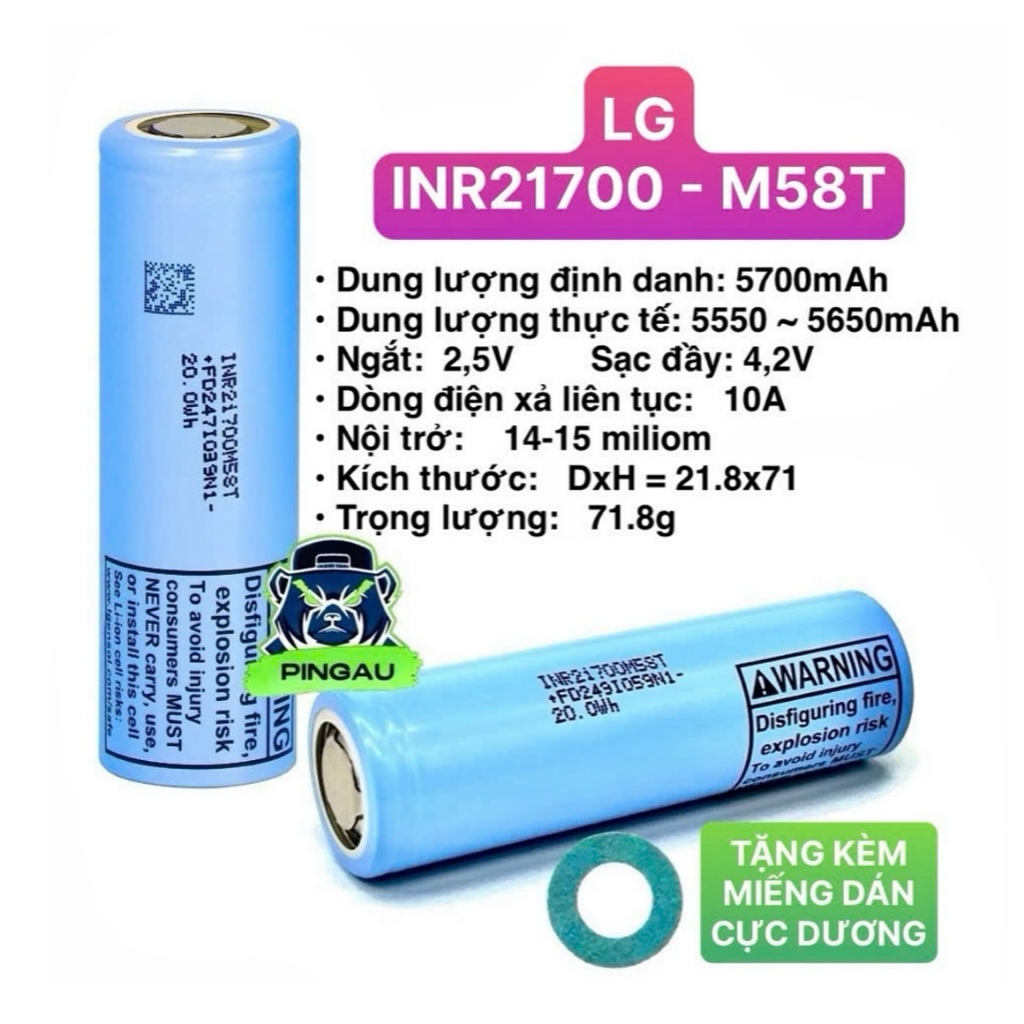 Pin LG 21700 M58T mới 100% dùng cho xe điện, sạc dự phòng, lưu trữ ...