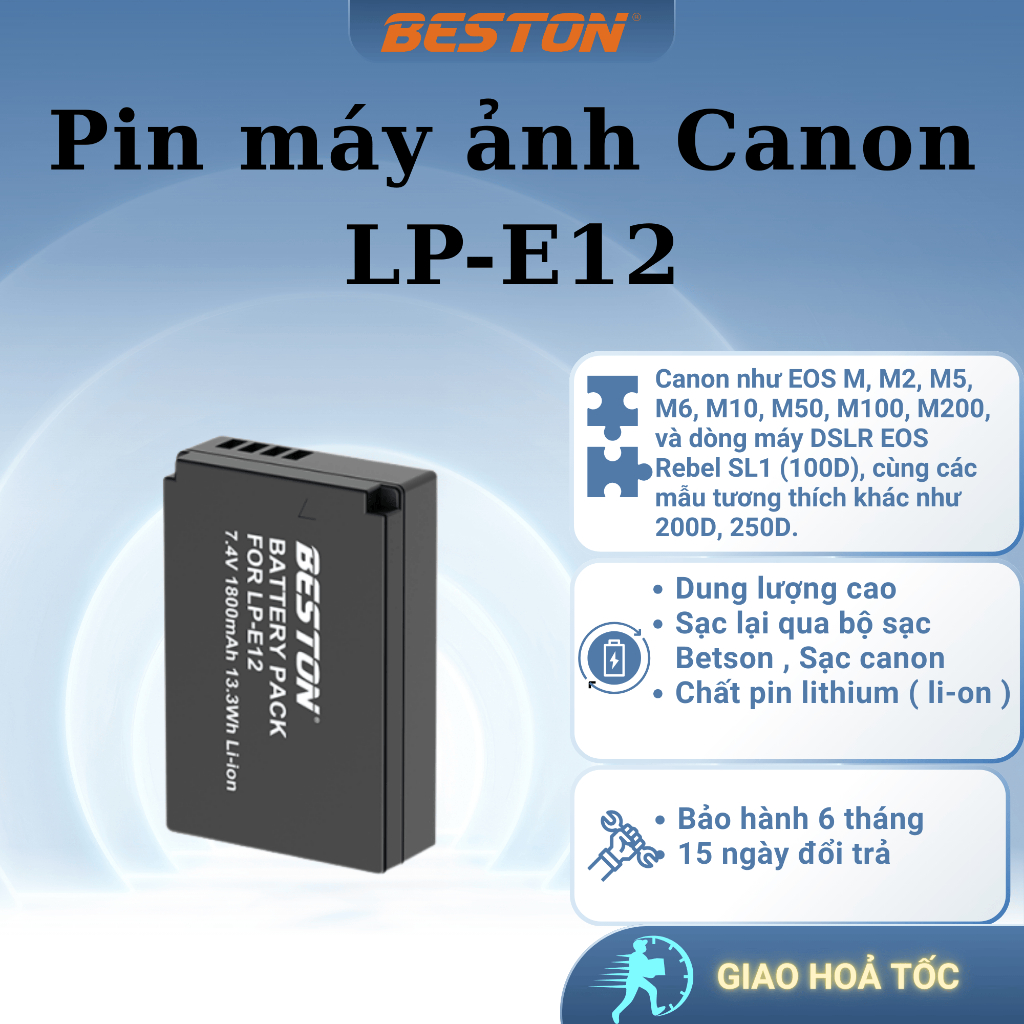 Bộ Pin LP-E12 1800mAh + Sạc Beston Dùng Cho Máy Ảnh Canon EOS M6 M10 ...