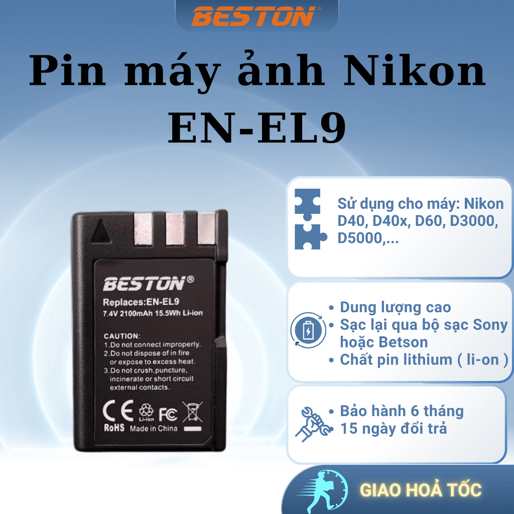 Pin Nikon EN-EL9 2100mAh , bộ sạc Beston dùng cho máy ảnh Nikon D40 ...