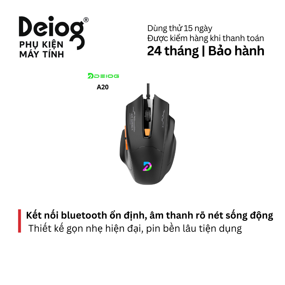 CHUỘT GAMING CHÍNH HÃNG DEIOG A20 4 CHẾ ĐỘ TỐC BIẾN LED RGB HỖ TRỢ ĐIỀU ...