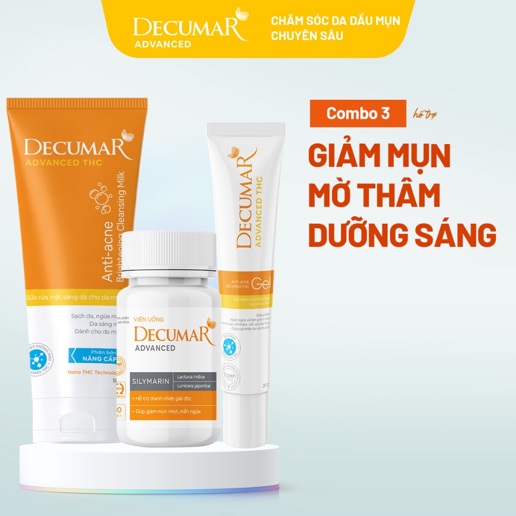 Bộ 3 hỗ trợ giảm mụn sáng da trong uống ngoài bôi Decumar THC - VCM01 ...