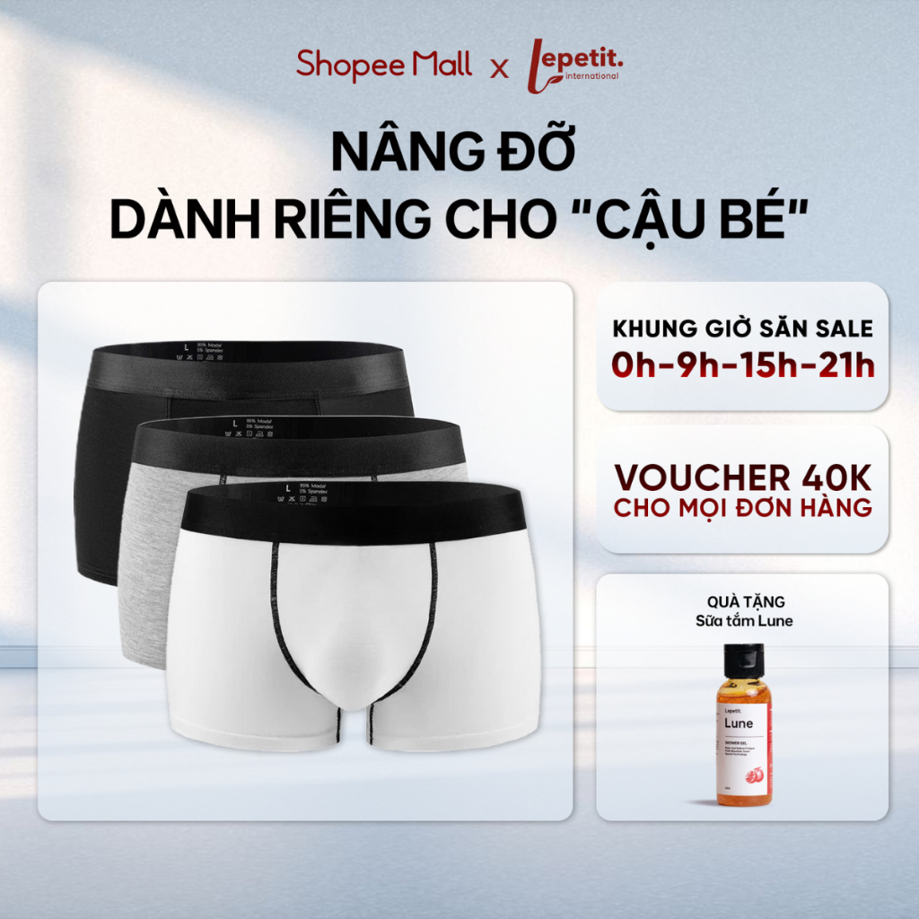 Combo 3 quần boxer nam , quần sịp có túi nâng đỡ , dành riêng cho cậu ...