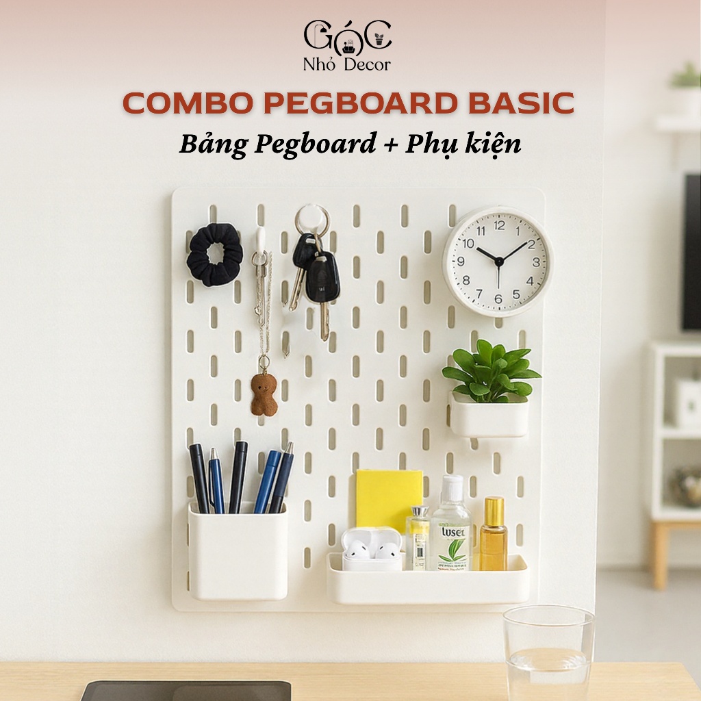 Bảng pegboard decor kèm phụ kiện - Combo pegboard dành cho bàn học, bàn làm việc... (size ...