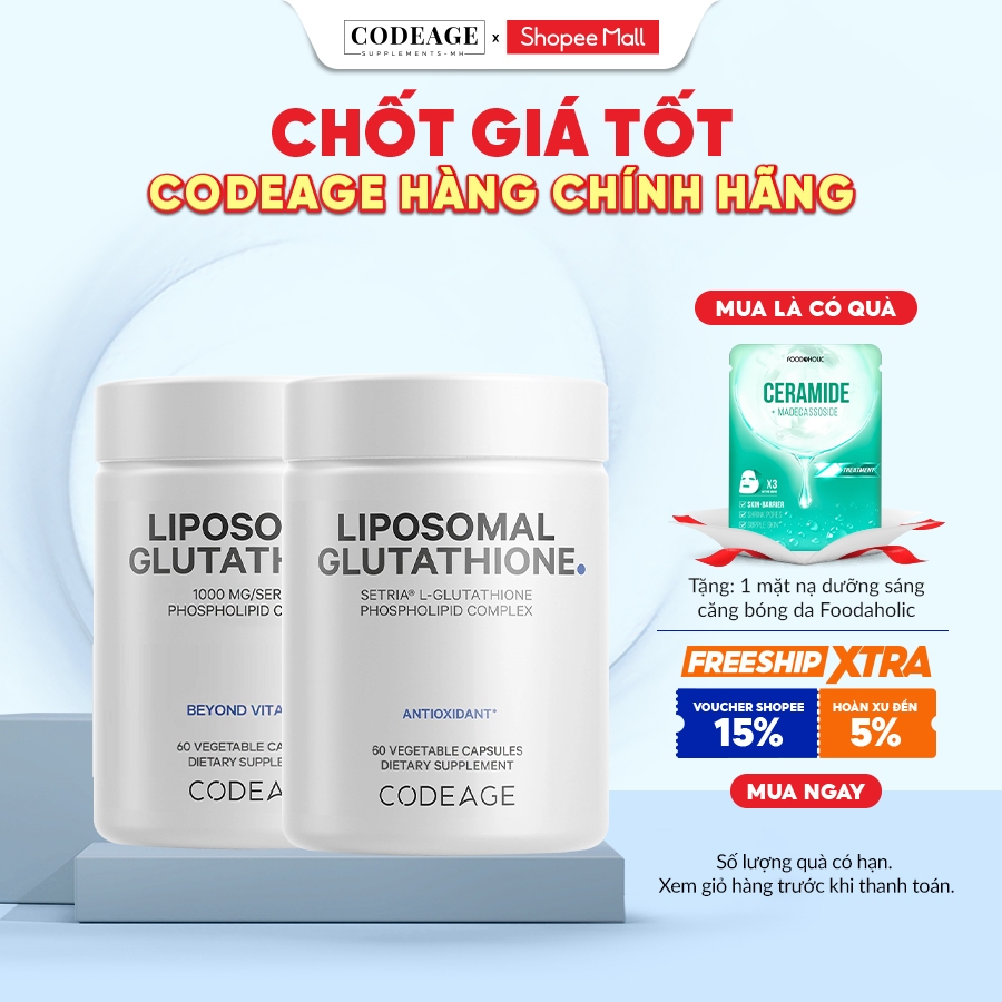 Viên uống hỗ trợ trắng da CodeAge Liposomal Glutathione 60 viên cải ...
