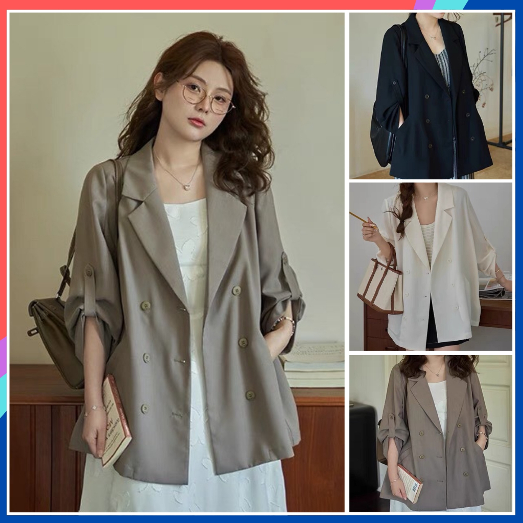 Áo blazer nữ dáng rộng Hàn Quốc áo khoác vest nữ AK23 tay lửng xẻ tay ...