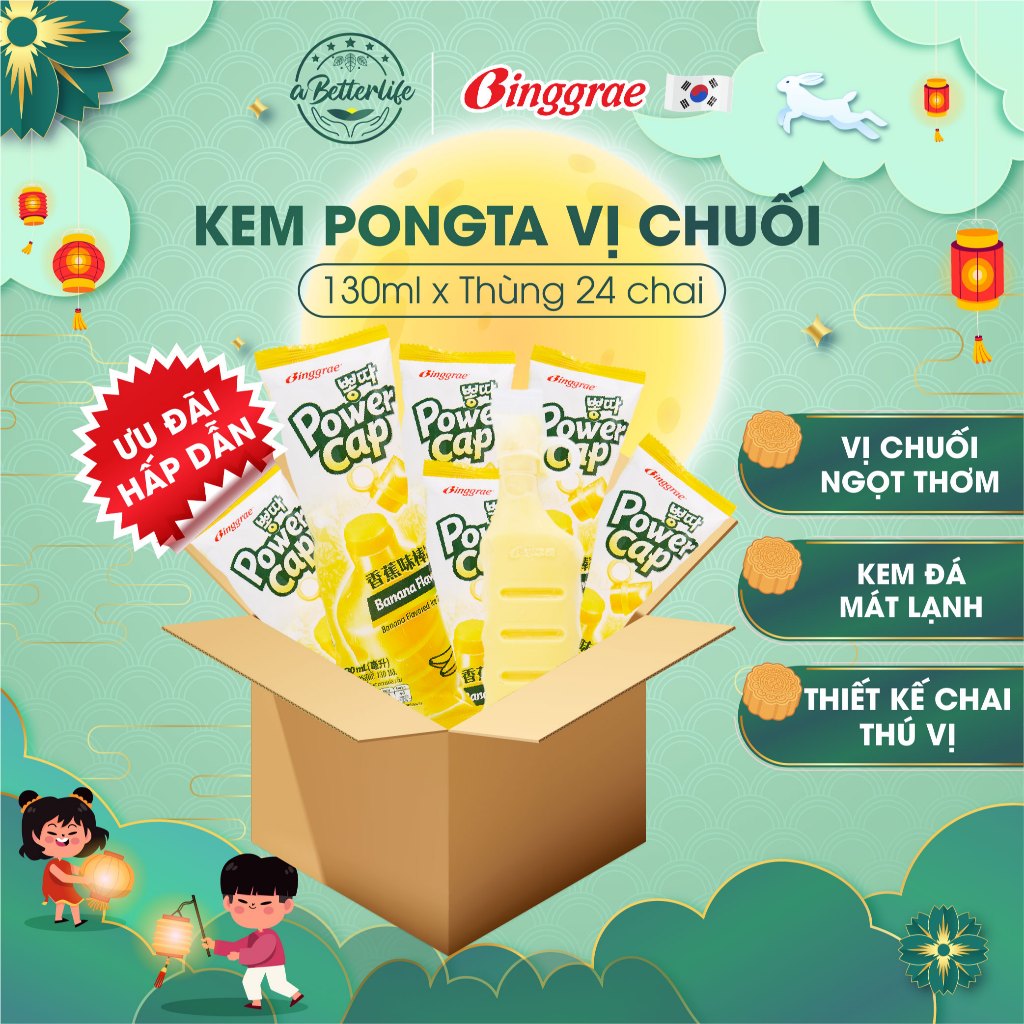 Thùng 24 chai kem chuối Power Cap Hàn Quốc Binggrae Pongta Banana 130ml ...