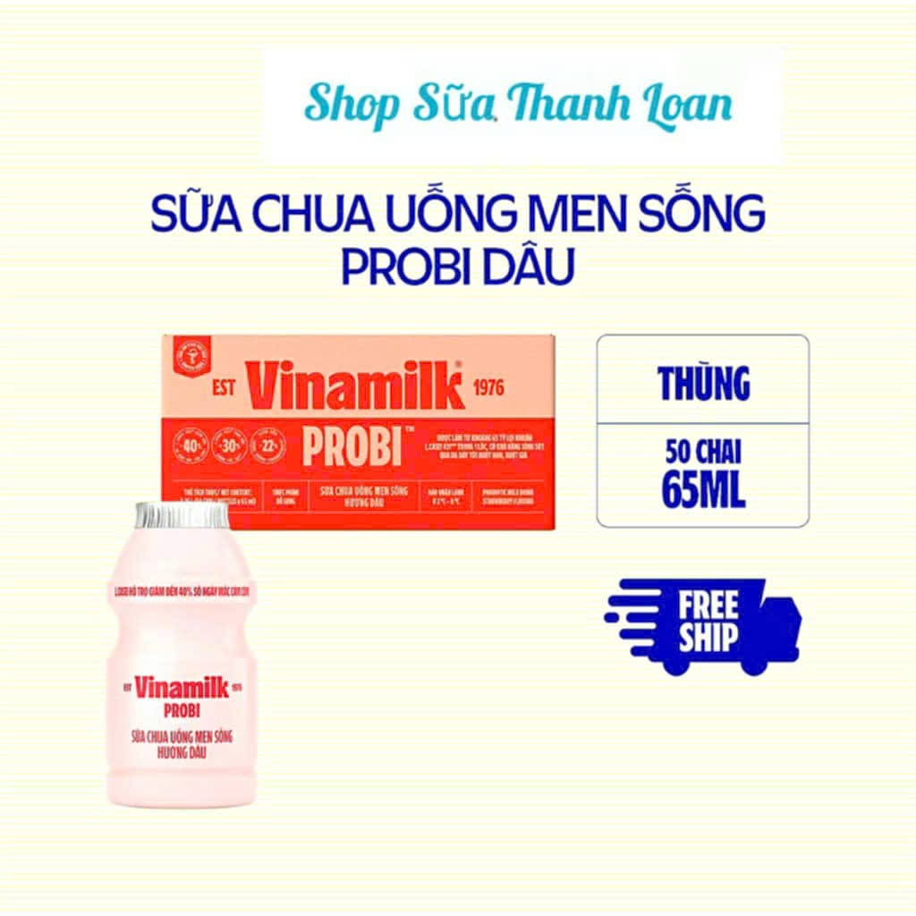 THÙNG 50 CHAI SỮA CHUA UỐNG PROBI DÂU - LỐC 5 CHAI 65ML | Shopee Việt Nam