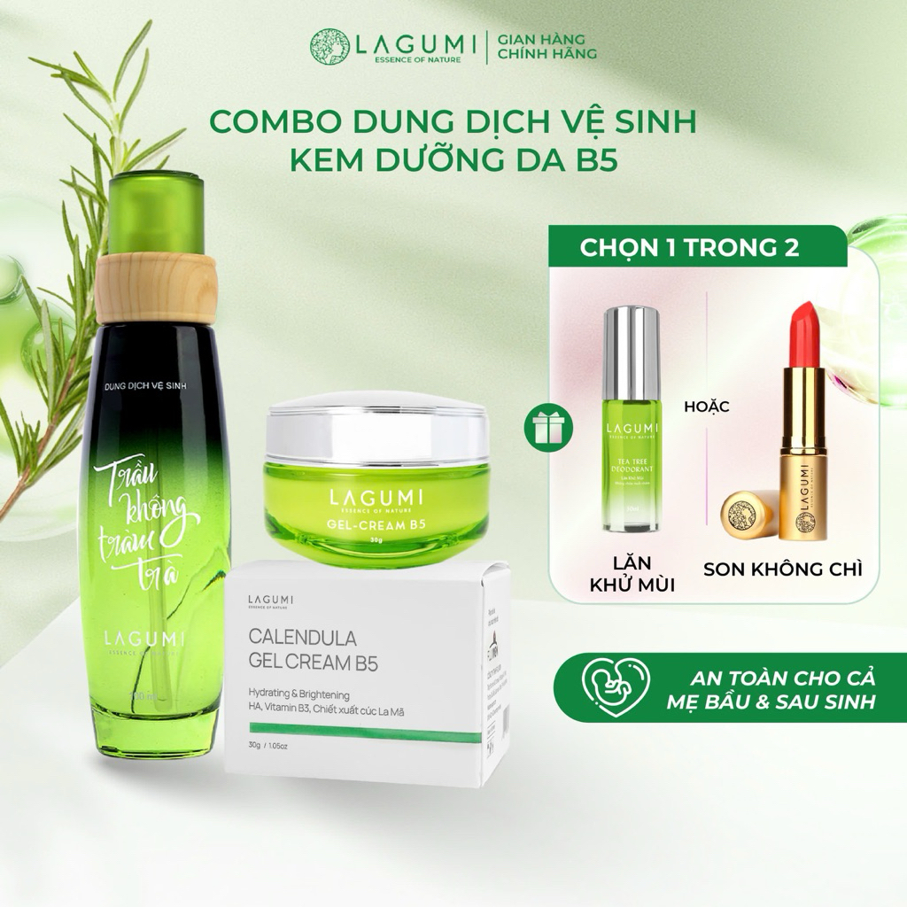 Combo Dung dịch vệ sinh phụ nữ Lagumi trầu không tràm trà 100ml + Kem ...