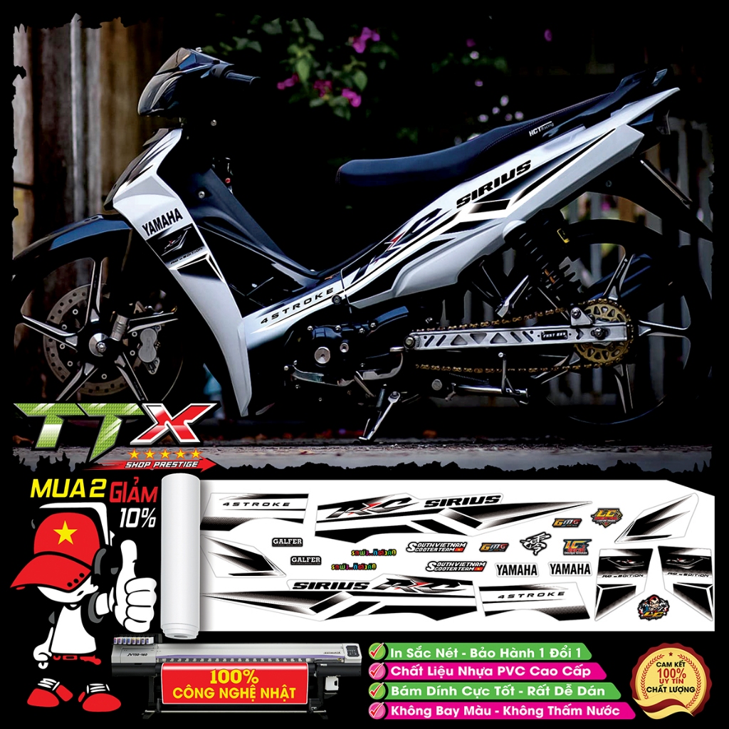 Tem Sirius zin rc trắng đen – Decal dán xe Sirius độ kiểng, in máy Nhật ...