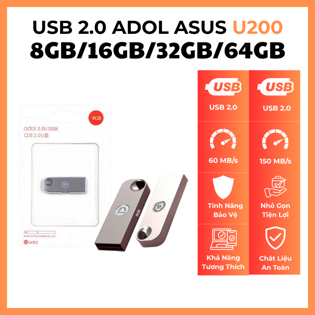 USB 2.0 ADOL ASUS U200 8GB – Dạng Kim Loại Mini – Lưu Trữ Dữ Liệu ...
