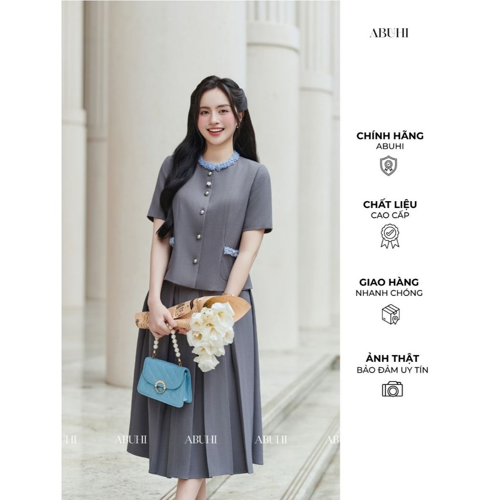 Áo Sơ Mi Nữ Breeze Cộc Tay Cổ Có Điểm Nhấn Hoa Phối Chân Váy Xếp Li Xoè ...