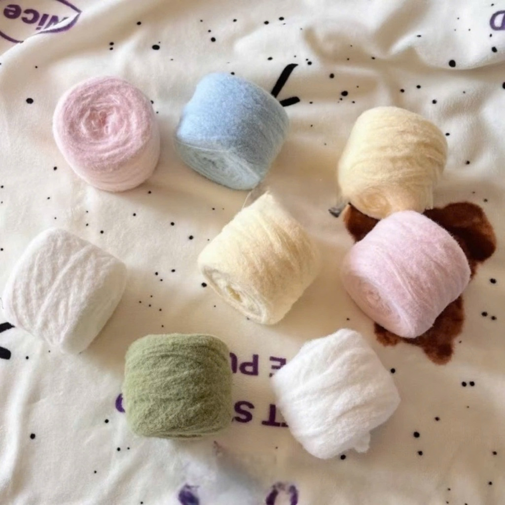 Len cloud candy, len bông gòn móc khăn waffle cuộn 100 gram, sợi chập 8 ...