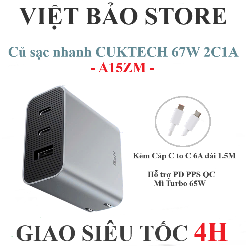 Củ sạc nhanh CUKTECH 67W A15ZM 3 cổng sạc 2C1A hỗ trợ PD PPS QC kèm cáp ...