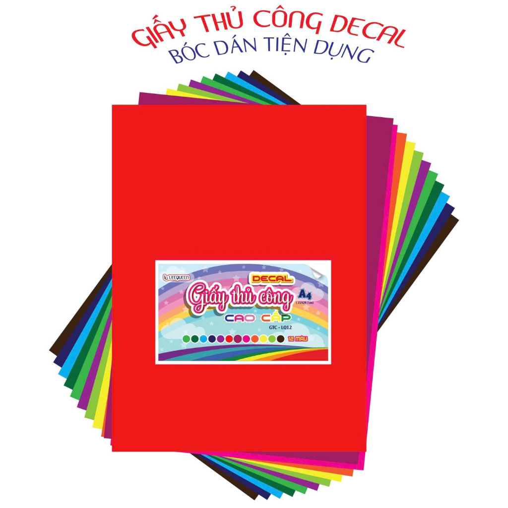 Xấp 12 Tờ Giấy Màu Thủ Công Decal A4 Kẻ Ô Caro – Giấy Màu Có Keo Dán 12 ...