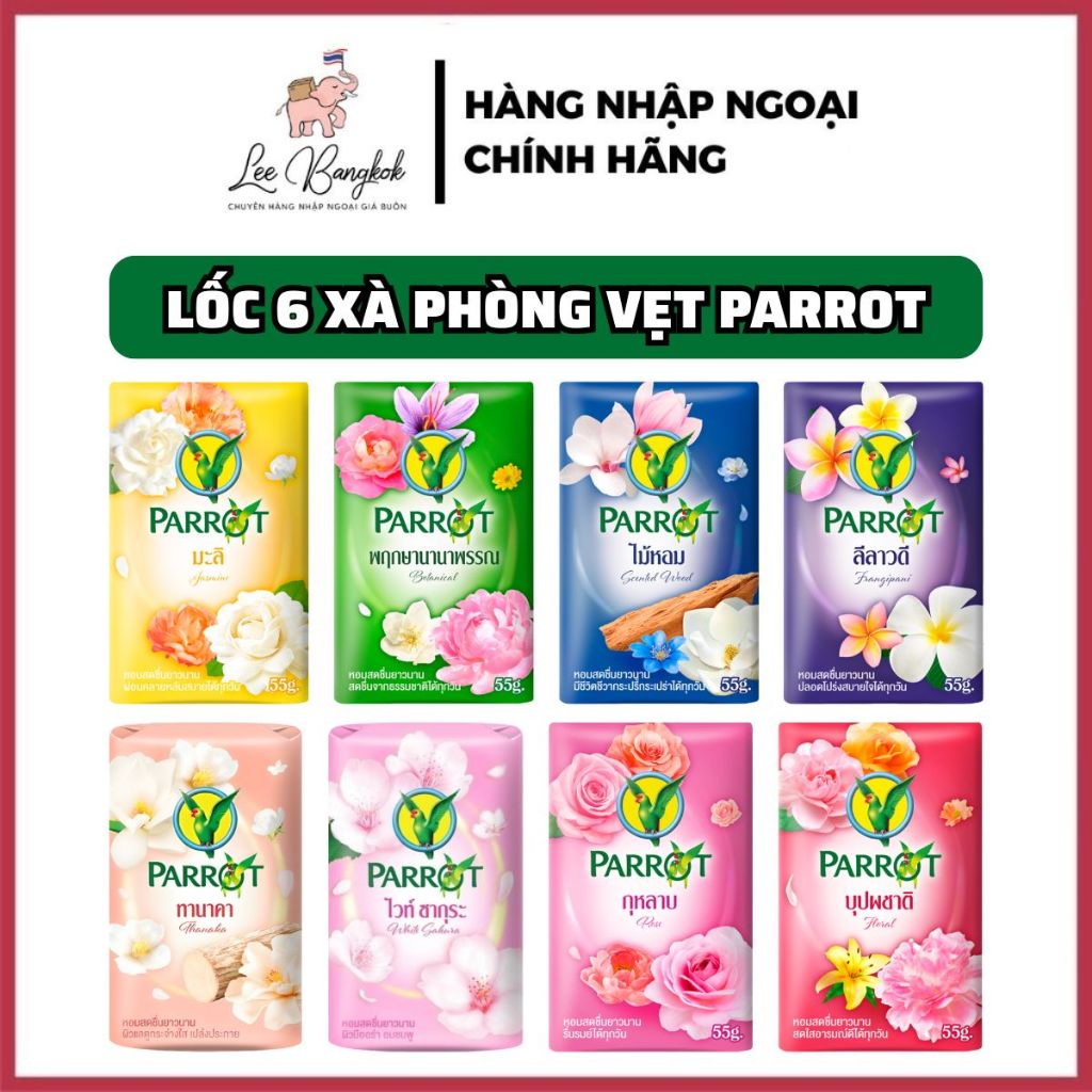[CHUẨN THÁI] Lốc 6 Xà Bông, Xà Phòng Cục Con Vẹt Parrot Natural Soap Lưu Hương Lâu Botanicals ...