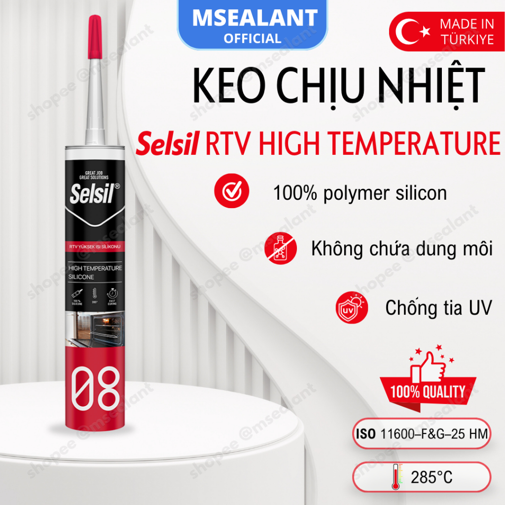 Keo silicone chịu nhiệt SELSIL RTV HIGH TEMPER đỏ 280ml ( Nhập Khẩu Thổ ...