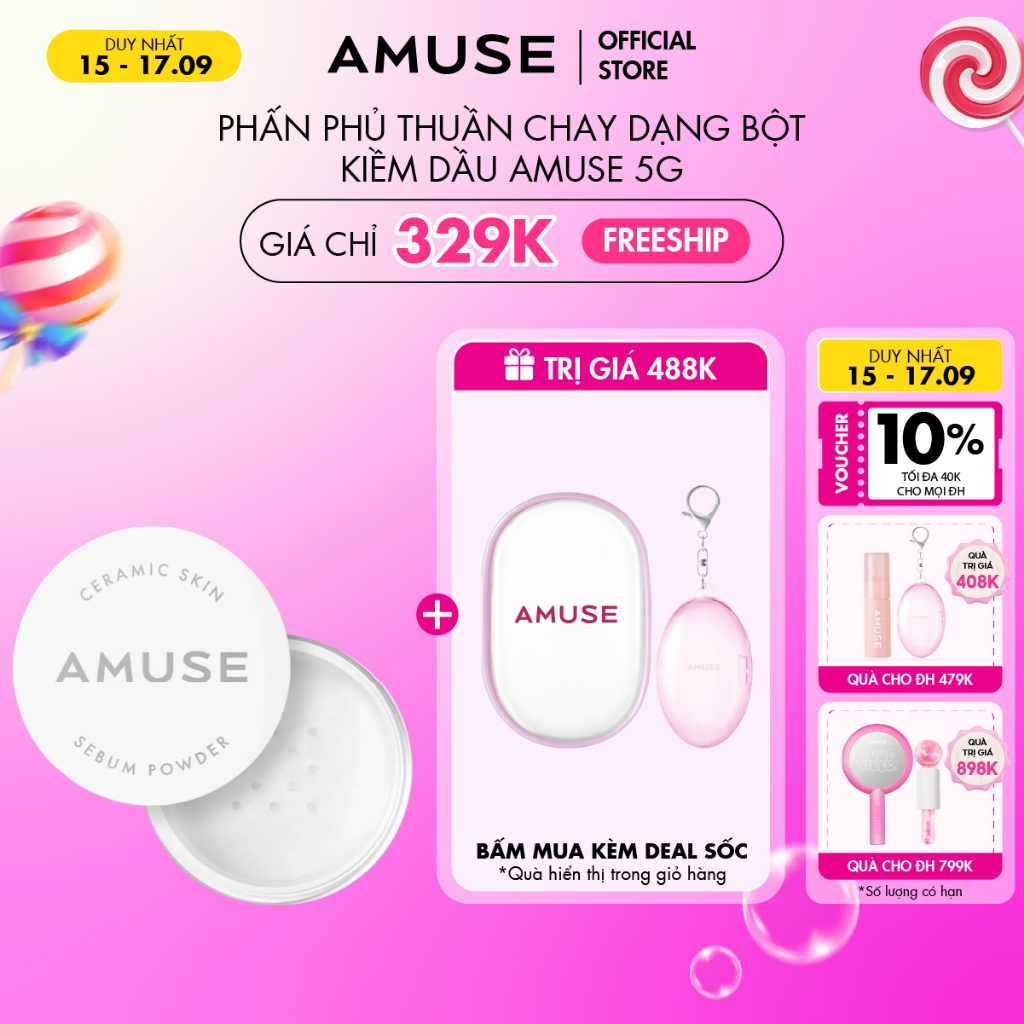 [DUY NHẤT 15-17.9] Phấn Phủ Amuse Dạng Bột Kiềm Dầu Ceramic Skin Sebum Powder 5g | Shopee Việt Nam