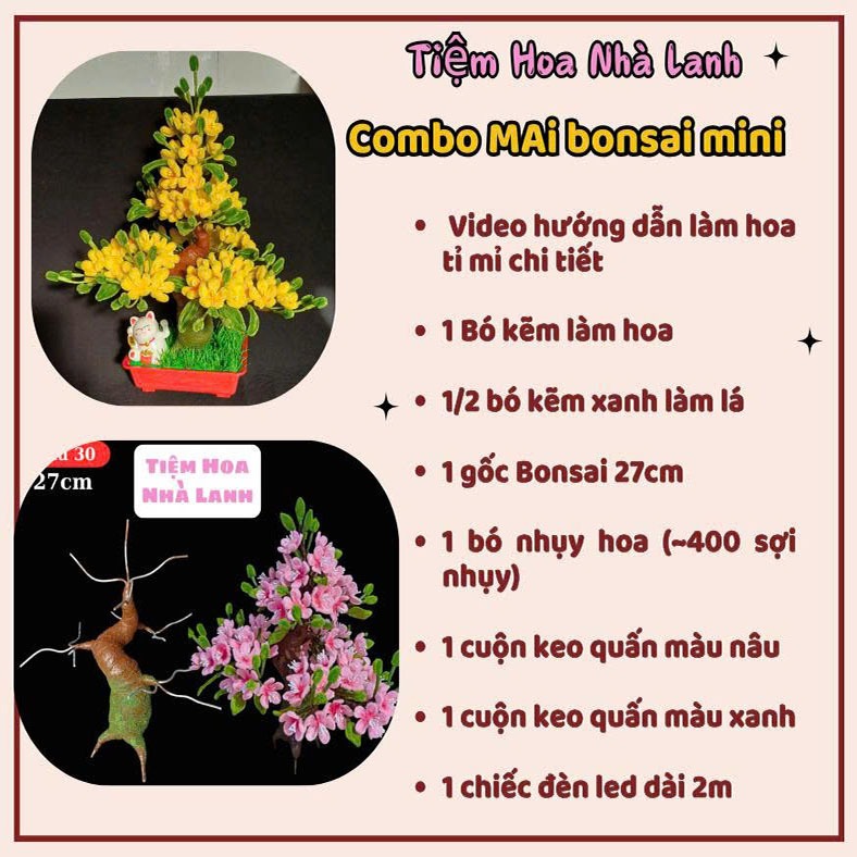 [ Kèm gốc cây mini 25cm ] Combo nguyên liệu làm cây mai bonsai mini từ ...