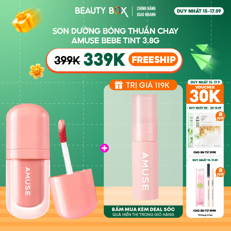 [Duy nhất 15-17.9] Son Tint Bóng Thuần Chay Amuse Bebe Tint 3.8g ...