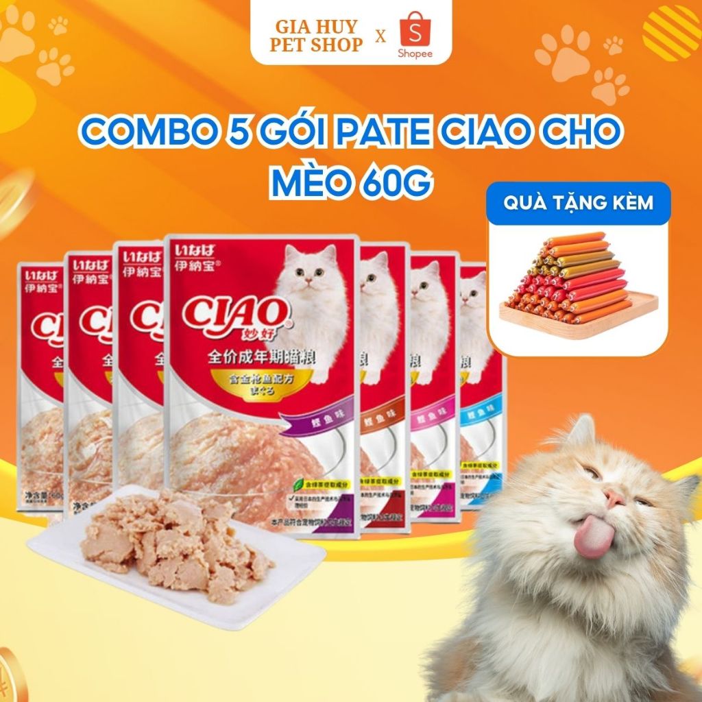 Combo 5 gói Pate ciao cho mèo 60g nhiều vị bổ dưỡng thức ăn cho mèo ...