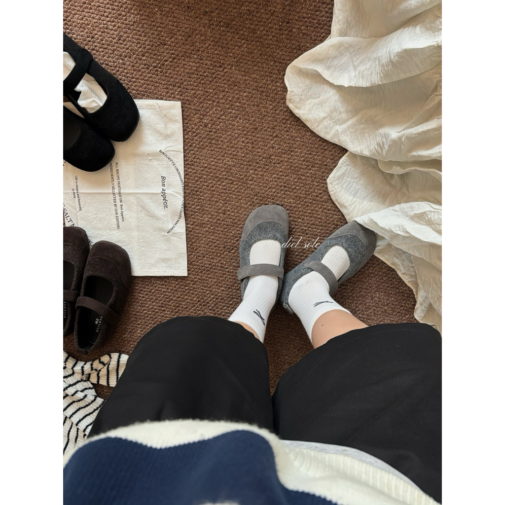 [BST THU ĐÔNG 2025] Giày Búp Bê Mũi Tròn Chất Liệu Lót Lông Phối Nhung Thu Đông Mi Shang Yin ...