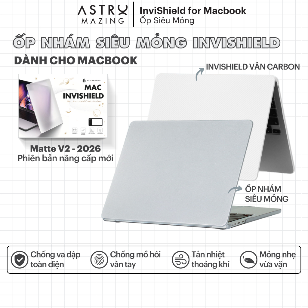 [Chính hãng/Full VAT] Ốp siêu mỏng Mac InviShield carbon nhám mờ dành cho M.acbook Air Pro 13 14 ...