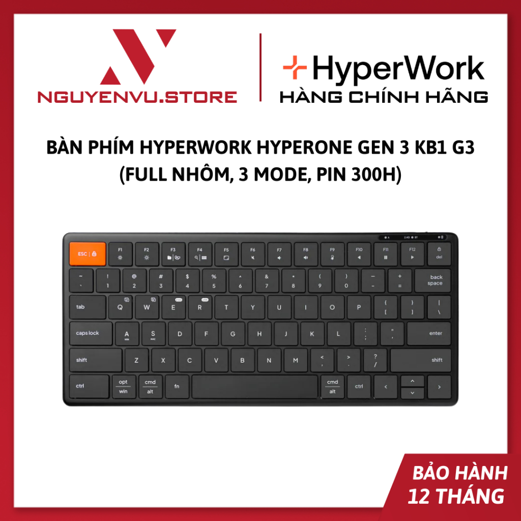 Bàn phím Hyperwork HyperOne Gen 3 KB1 G3 - Full nhôm, 3 mode, Pin 300h - Hàng chính hãng ...