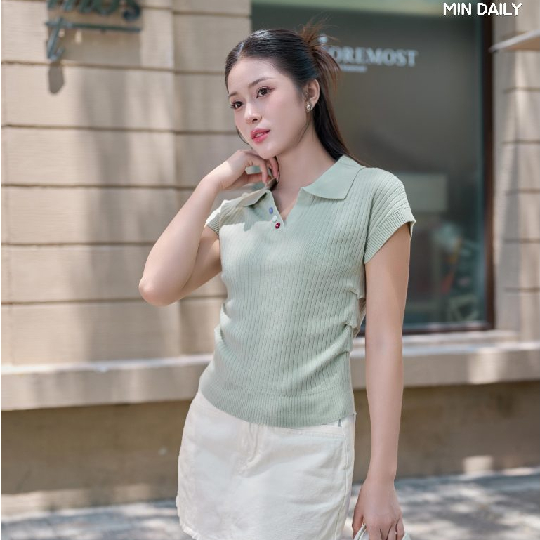 Áo len croptop polo nữ dệt kim xếp ly eo phong cách Hàn Quốc - Mịn ...
