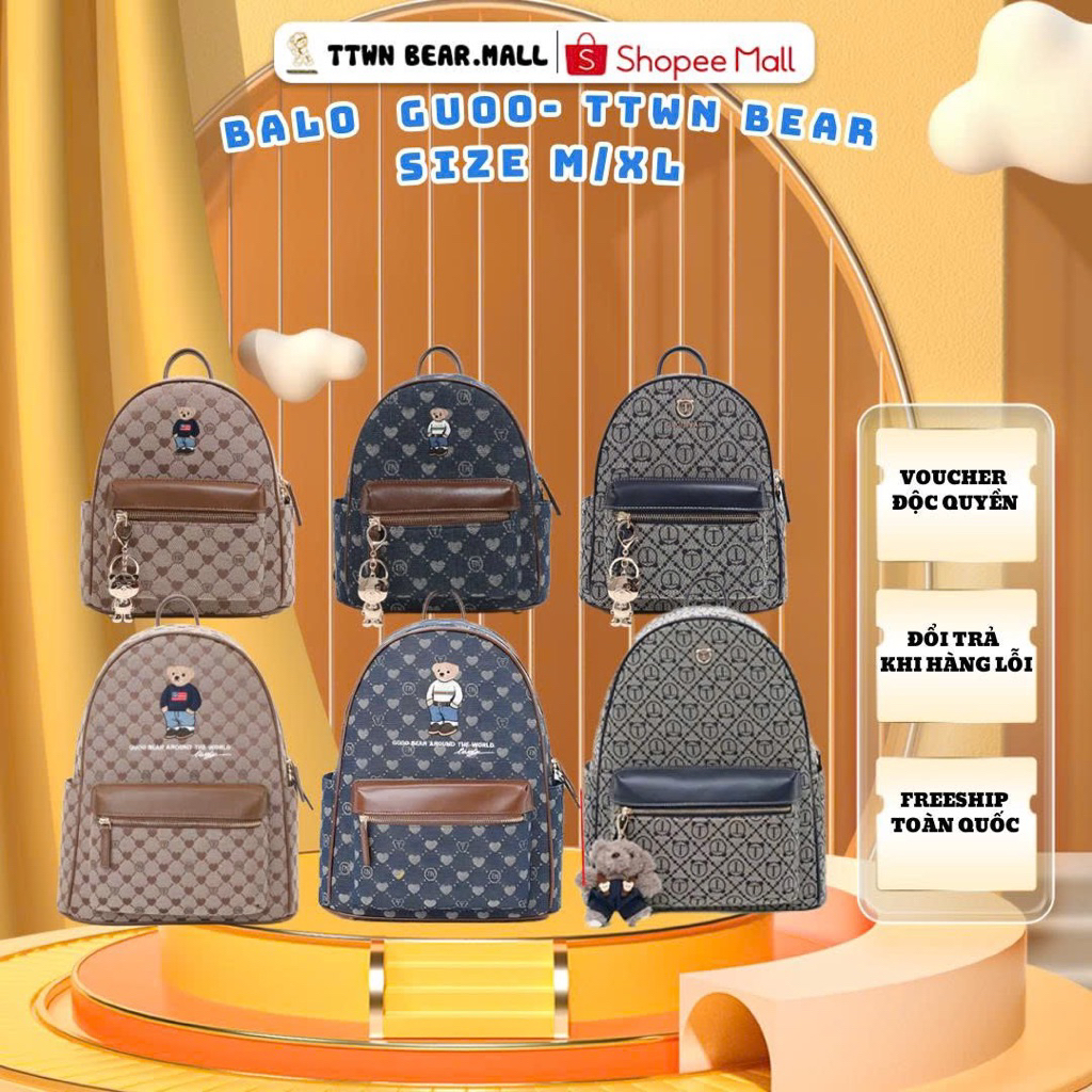 Balo nữ họa tiết gấu TTWN BEAR- GUOO BEAR chính hãng Thái Lan chất vải ...