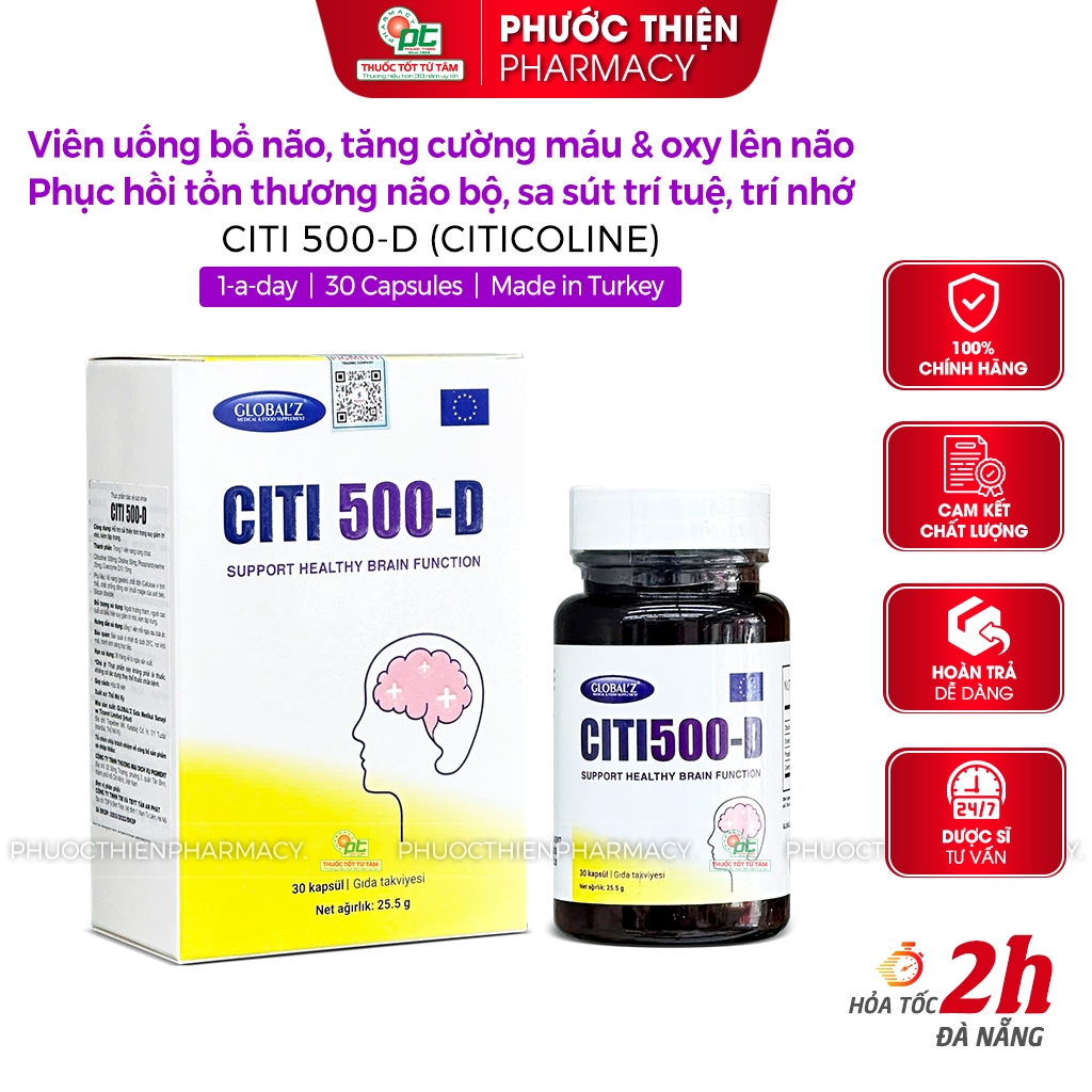 Viên uống bổ não Citicoline 500mg, choline CITI 500-D GLOBAL'Z hộp 30 ...