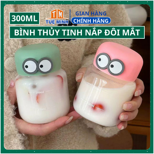 Bình Nước Thủy Tinh Đôi Mắt Dáng Lùn Chia Vạch 300ml Cute | Shopee Việt Nam